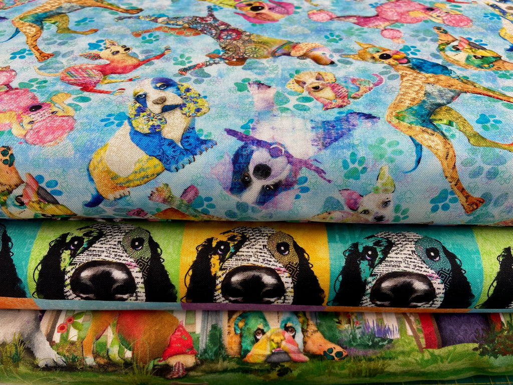 Connie Haley 3 Wishes Raise the Woof Pup Art Cotton Fabric Remaining B ...