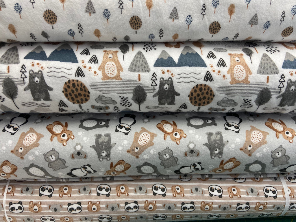 3 Wishes Cuddle Cubs Cuddle Faces Tan Brushed Cotton Flannel Fabric by ...