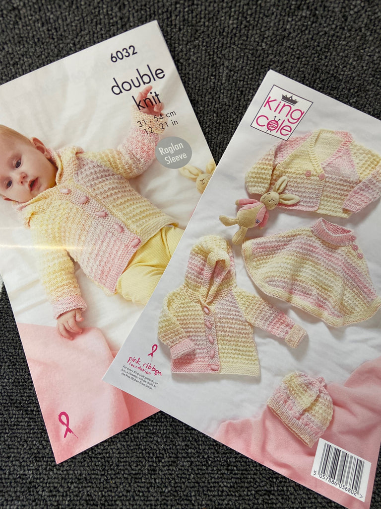 King Cole Babies Cutie Pie Cardigan Poncho Jacket & Hat Double Knit DK ...