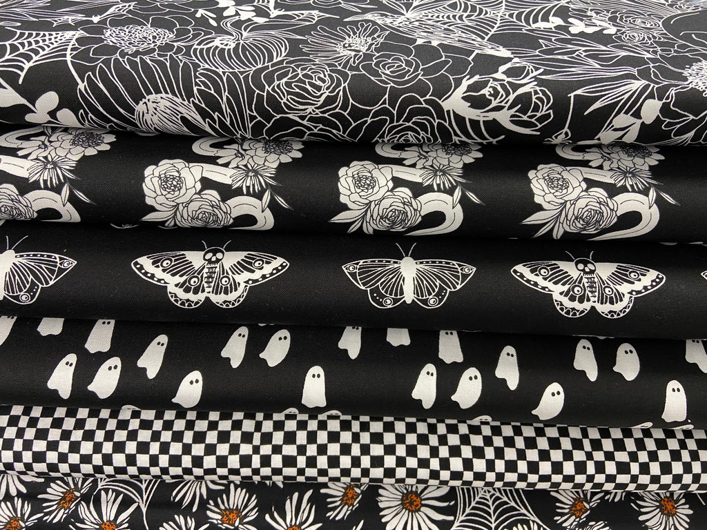 Alli K for Moda Noir Moths Midnight Ghost Black Cotton Fabric by 1/4 M ...