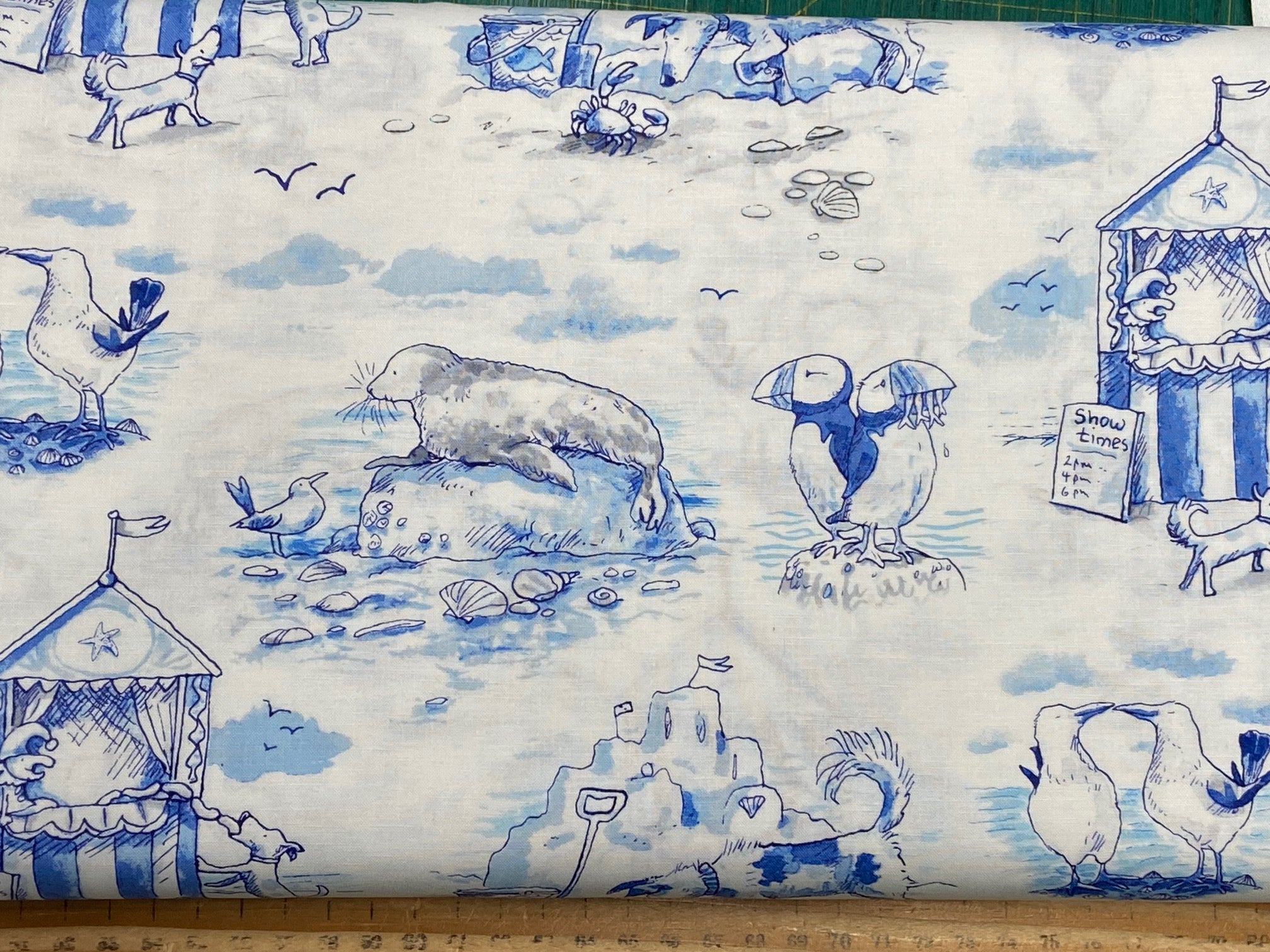 Anita Jeram for Clothworks Sandy Toes Scenic Blue Cotton Fabric by 1/4 ...