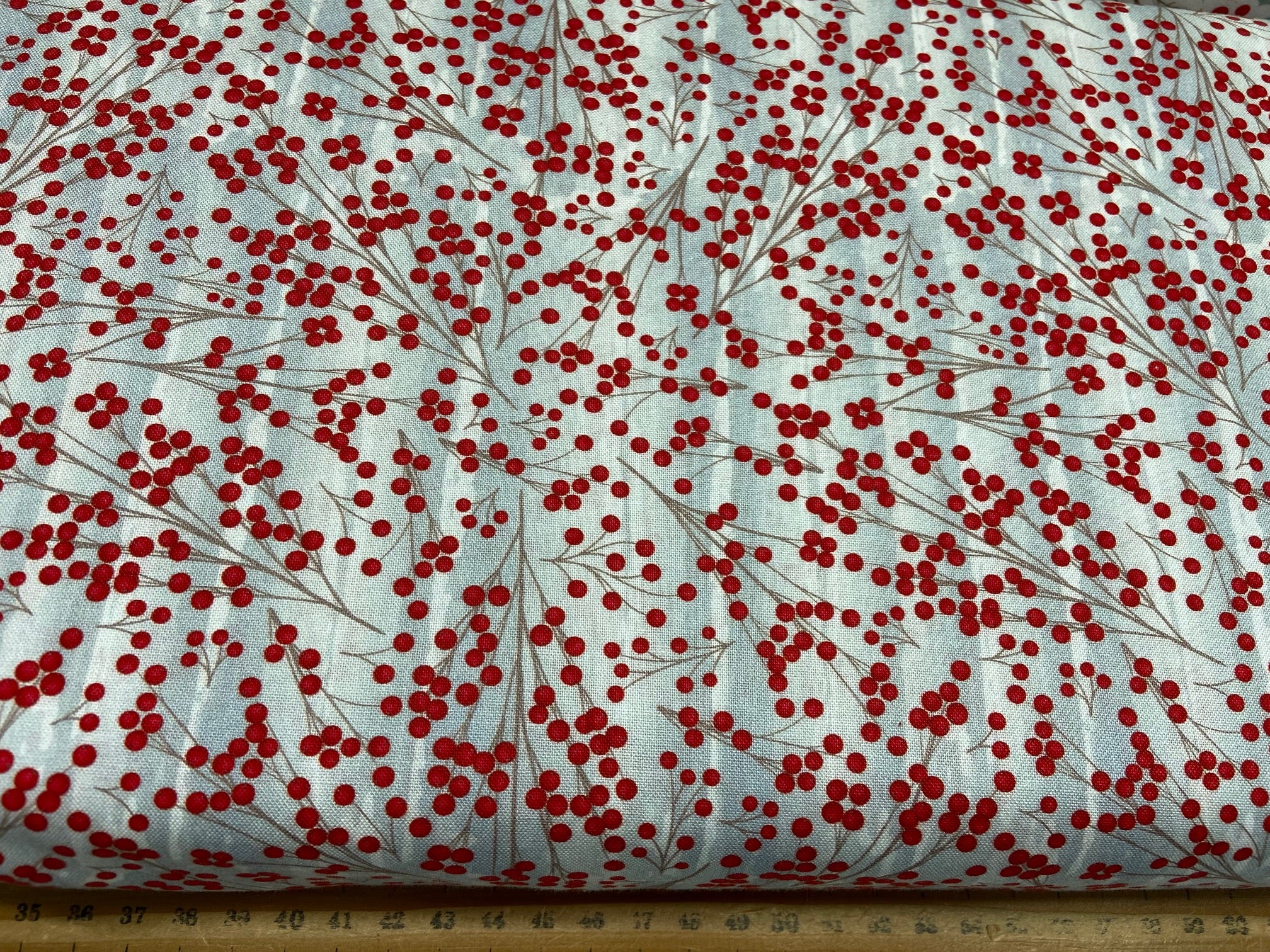 Traditional Christmas Scandi Red Holly Berries Grey Cotton Fabric by 1 ...