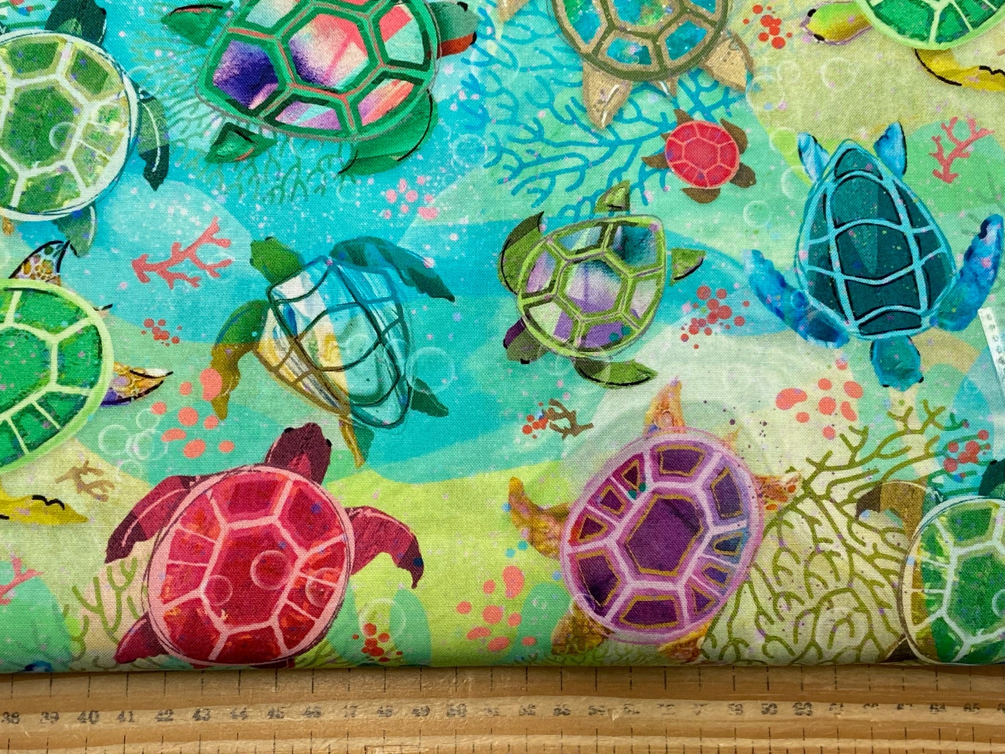 Connie Haley for 3 Wishes Shining Sea Turtle Bay Turquoise Cotton Fabr ...