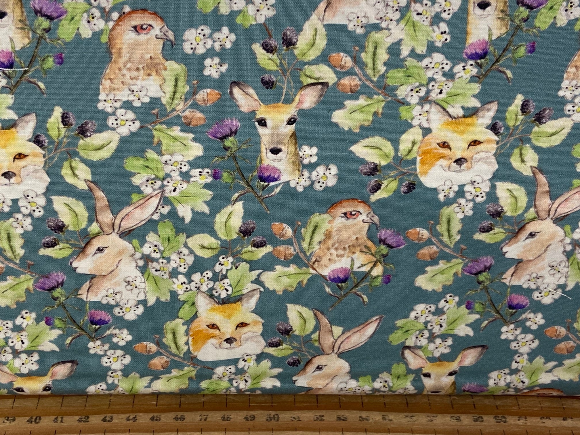 Debbie Shore A Country Walk Through the Trees Animals Teal Organic Cot ...