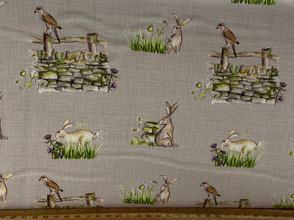 Debbie Shore A Country Walk Wildlife Hare & Hawk Natural Organic Cotto ...