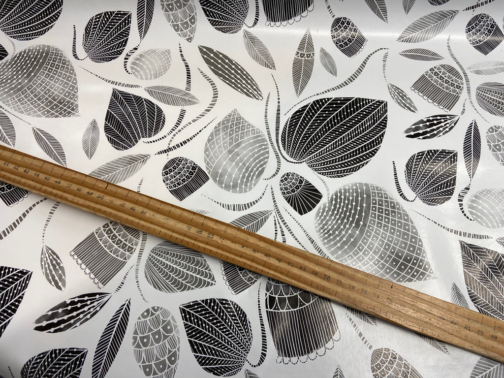 PVC Scandi Floral Monochrome Plastic Table Coating/Tablecloth by 1/2 M ...