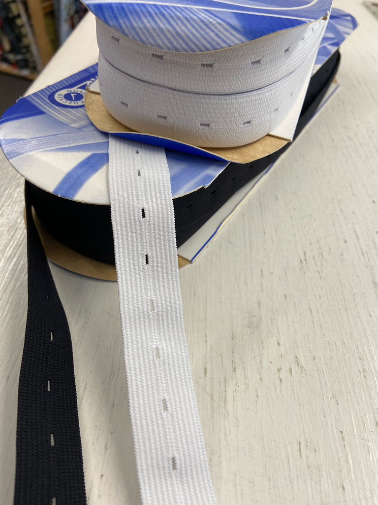 Hemline Buttonhole Elastic 20mm Black/White – Fabric Shack Malmesbury