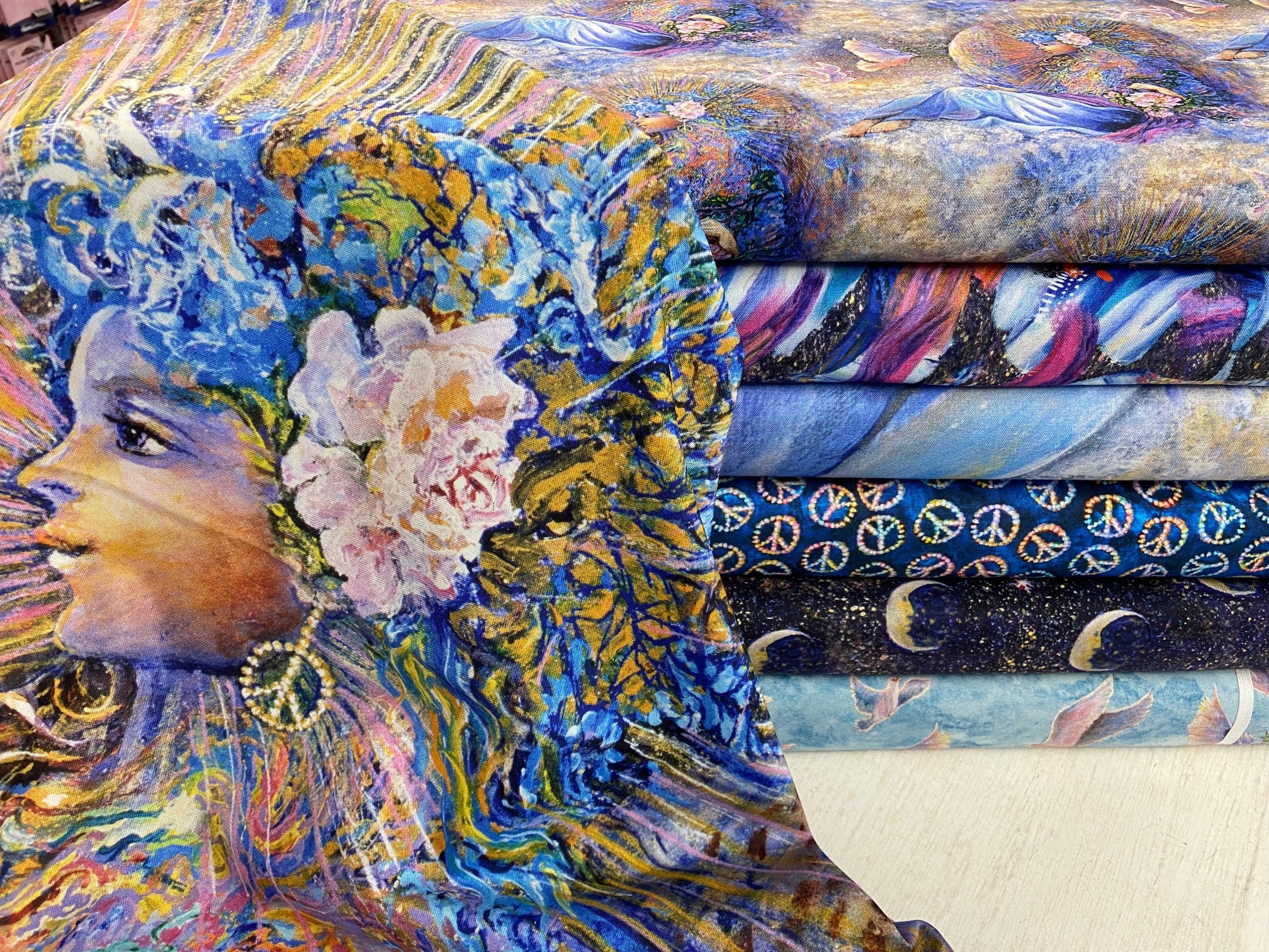 Josephine Wall 3 Wishes Angel Of Peace Angelic Guardian Cotton Fabric ...