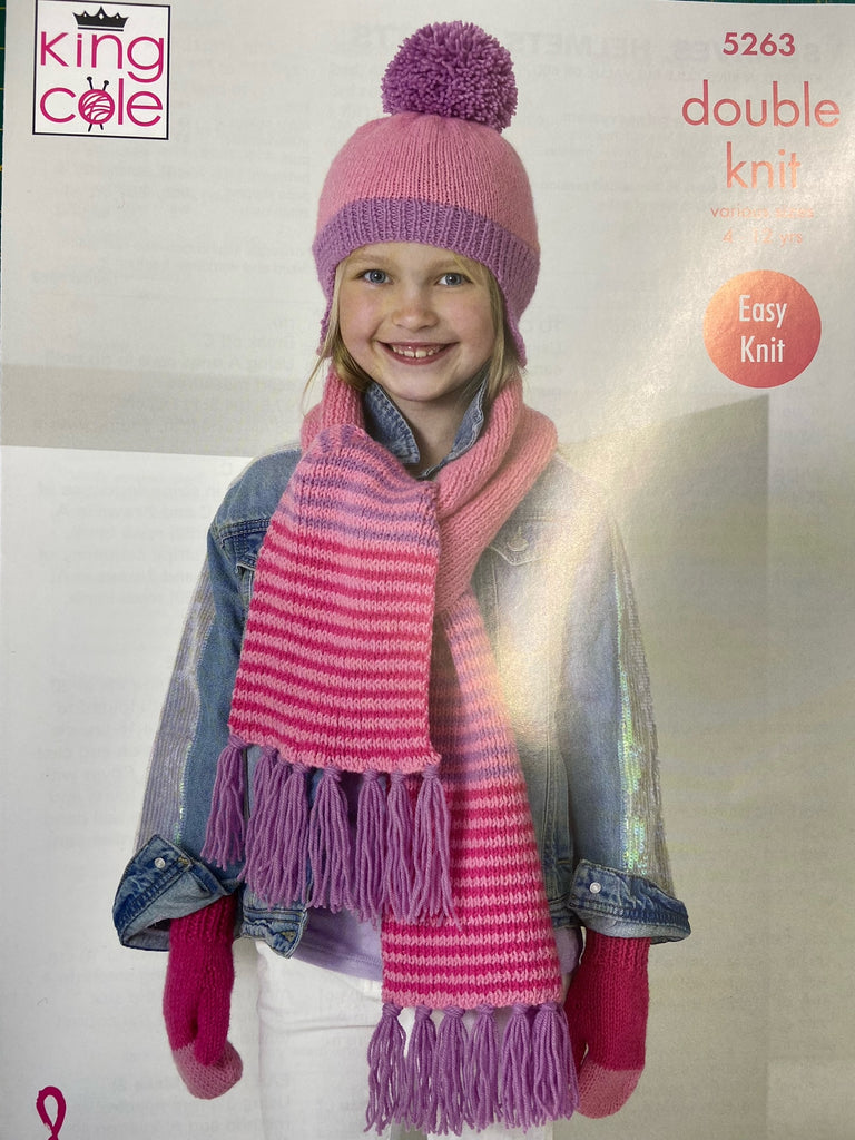 King Cole Knitting Pattern Kids Accessories Easy Knit Bobble Hat, Scar ...