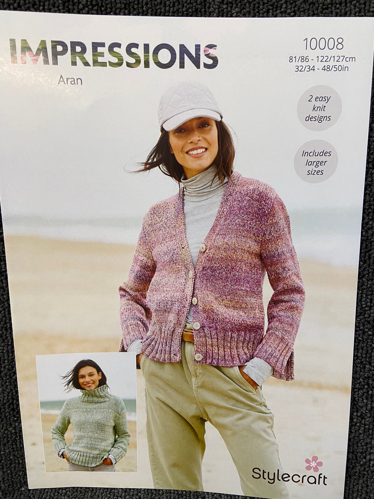 Stylecraft Impressions Aran Ladies Roll Neck Jumper & Cardigan Easy Kn ...