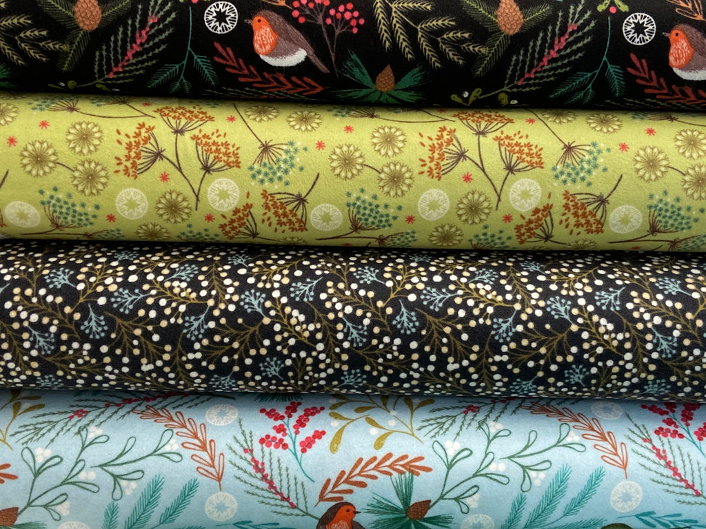 Lewis & Irene New Forest Winter Flannel Winter Berries Dark Blue Brush ...
