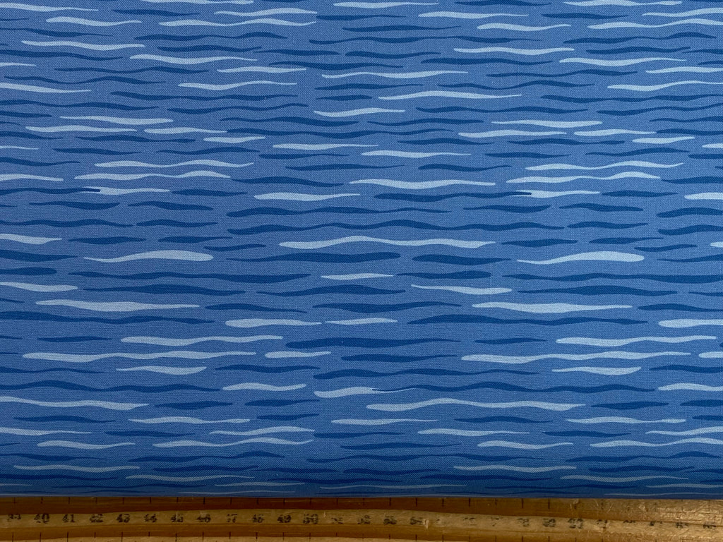 Lewis & Irene Puffin Rock Waves Mid Blue Cotton Fabric by 1/4 Metre ...