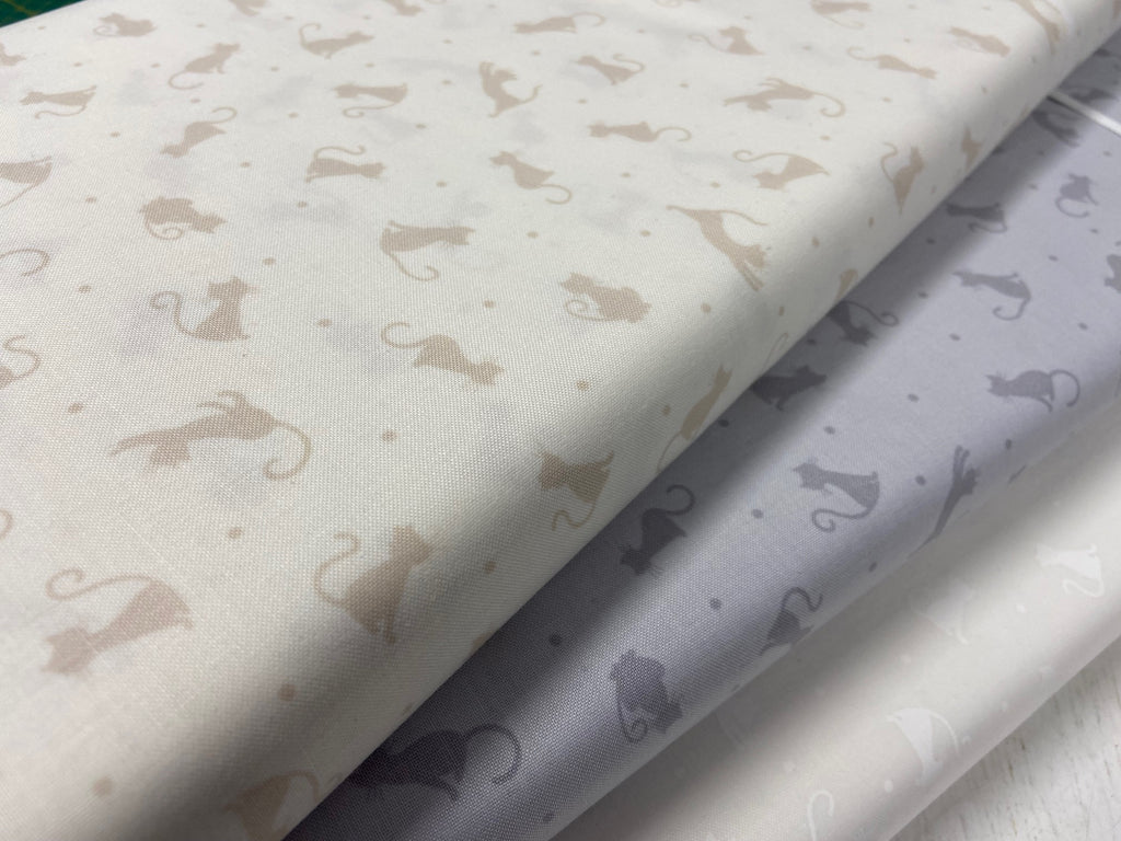 Lewis & Irene Tiny Tonals Tone on Tone Cats Beige on Cream 2 Cotton Fa ...