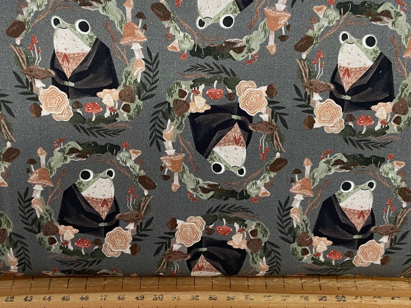 Rae Ritchie for Dear Stella Goblincore Frogs Dark Grey Cotton Fabric b – Fabric Shack Malmesbury