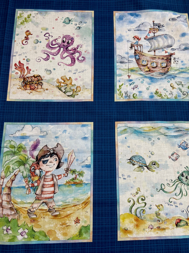 P & B Textiles Enchanted Seas Pirates Dark Blue Cotton Fabric 12 Plate ...