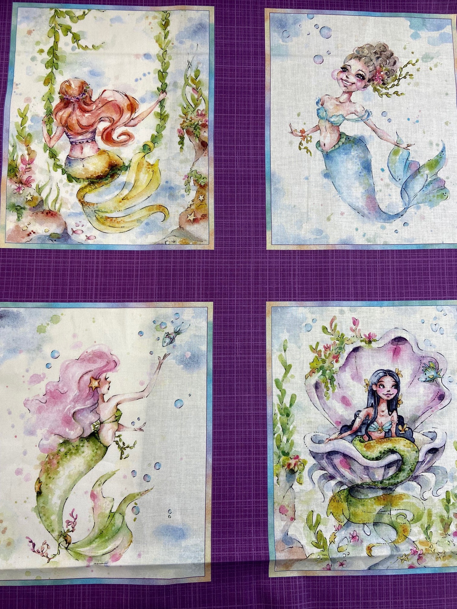 P & B Textiles Enchanted Seas Mermaids Purple Cotton Fabric 12 Plate P ...