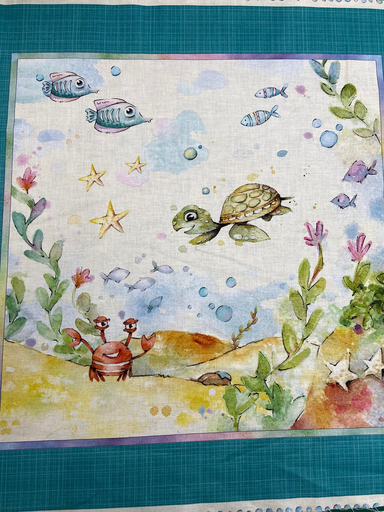 P & B Textiles Enchanted Seas Sea Creatures Turquoise Cotton Fabric 2 ...
