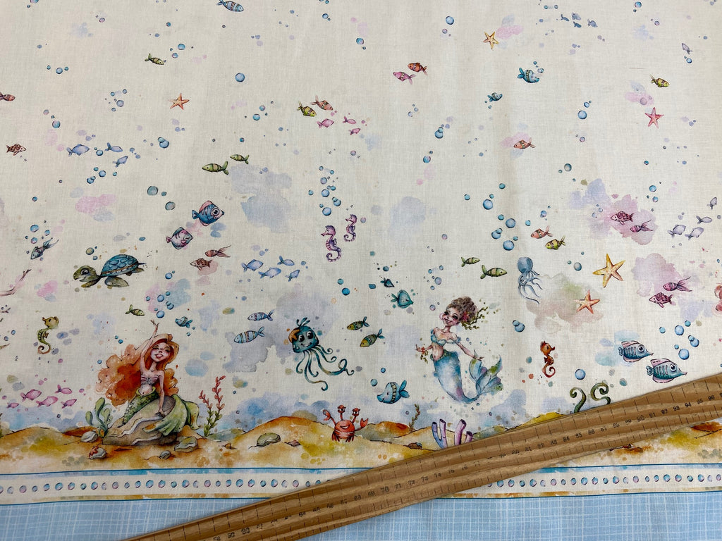 P & B Textiles Enchanted Seas Mermaids Double Edge Border Cotton Fabri ...