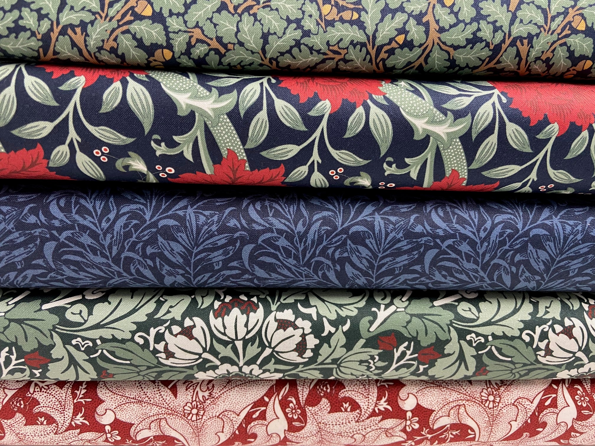 William Morris Yuletide Bloom by V & A Oak Tree Dark Grey Organic Cott ...