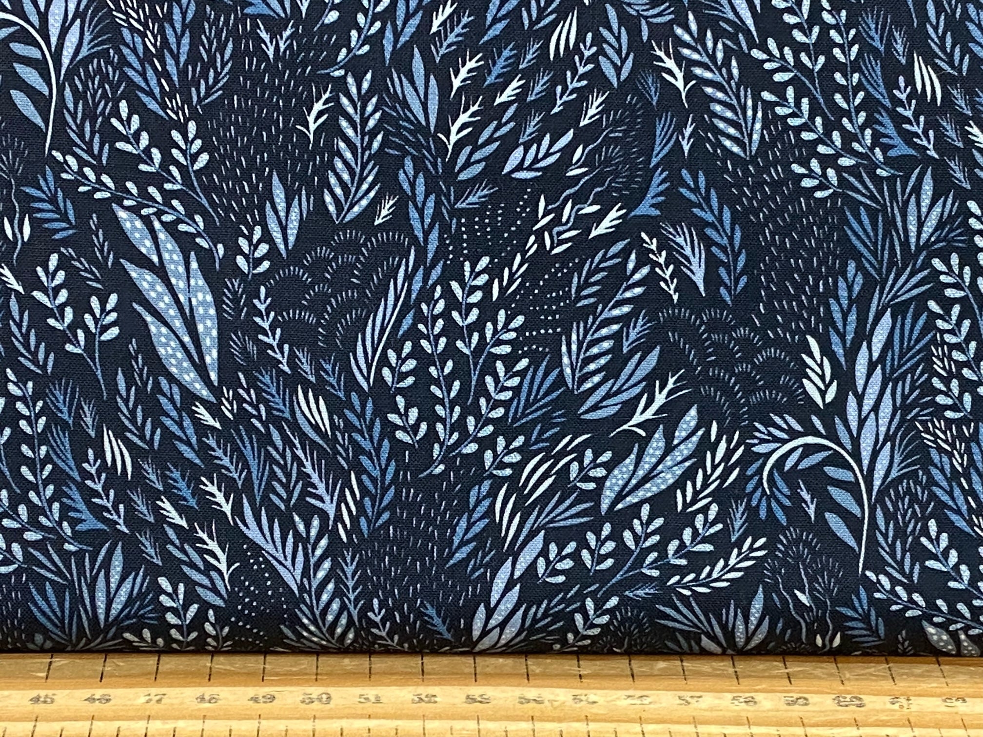 Dear Stella City of Stars Space Flow Leaves Dark Blue Cotton Fabric by – Fabric Shack Malmesbury
