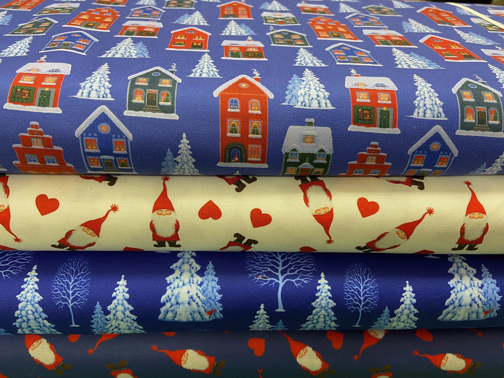 Lewis & Irene Christmas Tomten's Village Tomten & Hearts White Cotton ...