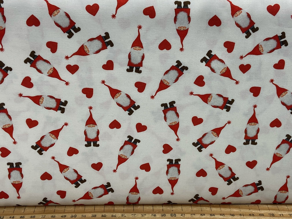 Lewis & Irene Christmas Tomten's Village Tomten & Hearts White Cotton ...