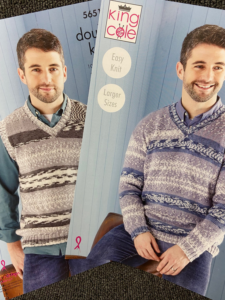 King Cole Double Knit Gents Mens Tank Top Sweater Jumper Knitting Patt ...