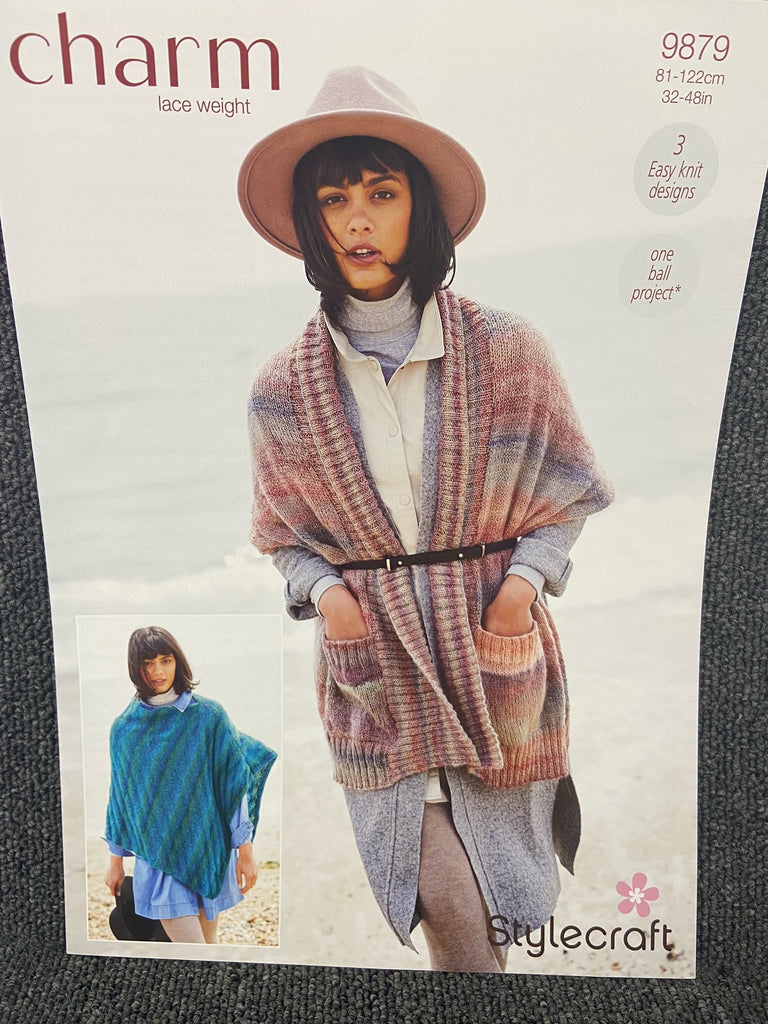 Stylecraft Charm Lace Weight Ladies Poncho Shawl Knitting Pattern 9879 ...
