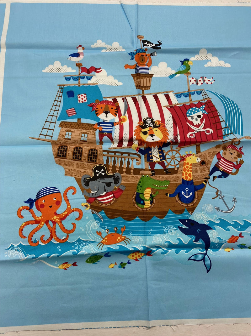 Makower Pirates Cotton Fabric by the Panel* Multi Block Panel – Fabric ...