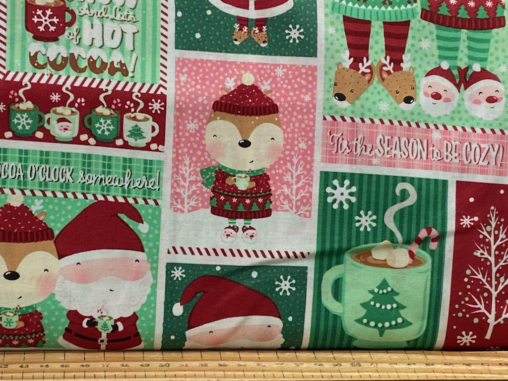 3 Wishes Snow & Hot Cocoa Pals Patch Green Cotton Fabric by 1/4 Metre ...