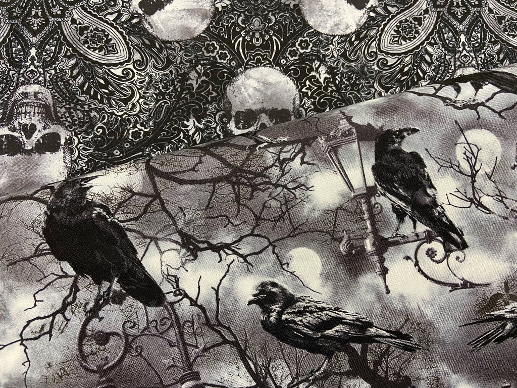 Timeless Treasures Wicked Halloween Goth Skulls Monochrome Cotton Fabr ...